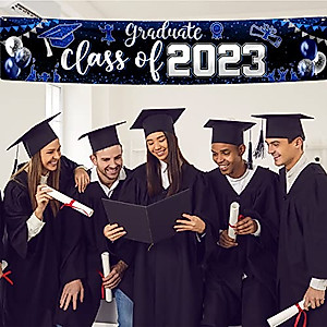 Class of 2023 Banner Decoration-Graduation Party Supplies,Large Congrats Grade Yard Sign Banner for 2023 Graduation Party Decoration (Blue 2023)