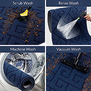 Walensee Indoor Doormat, Front Door Mat for Entrance (20"x32"Navy Blue) Machine Washable Entryway Rug, Non Slip Trapper Door Rugs Absorbent Dirt Low Profile Shoes Scraper Inside Floor Mats