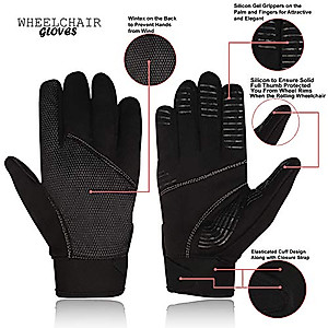 Rebz Wheelchair Gloves Disability Mobility Full Finger Breathable Non-Slip Material Good Grip Lightweight for Men and Women (Black, Large)