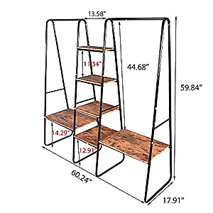 VERFARM Metal Garment Rack, Freestanding Heavy Duty Clothes Rack with 2 Hanger Rod and 6 Shelves for Bedroom Living Room