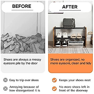 comax Industrial Shoe Rack for Entryway Closet, 2 Tier Small Shoes Rack Organizer Wooden Rustic Shoe Shelf with Metal Tube, Free Standing Two Tier Shoe Stand Sturdy Farmhouse Shoe Storage Rack 24 Inch