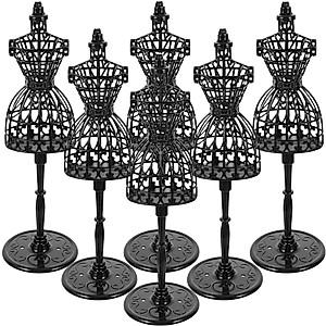 NUOBESTY 6Pcs Plastic Mannequin Display Support Holder Dress Forms Cloth Gown Model Stand Detachable Doll Clothes Mannequin for Doll Accessories, Black