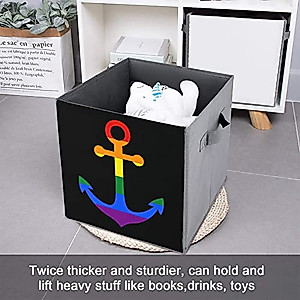 Anchor with Colors of LGBT Flag Foldable Storage Bins Printd Fabric Cube Baskets Boxes with Handles for Clothes Toys, 11x11x11