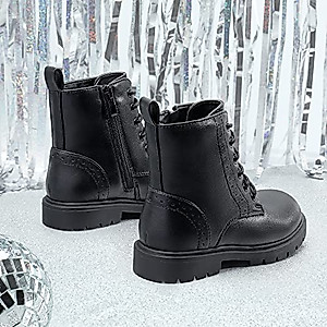 DREAM PAIRS Boys Girls Boots Side Zipper Kids Combat Ankle Booties,Size 4 Big Kid,BLACK/PU,KBO211