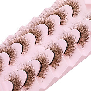 Mink Lashes Fluffy Brown False Eyelashes Natural Look Volume Wispy Cat Eye Lashes 15mm 7 Pairs Pack by FANXITON