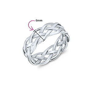 Simple Criss Cross Weave Woven Braided Band Rope Twisted Cable Eternity Wedding Band Ring For Women Teens .925 Sterling Silver 6MM