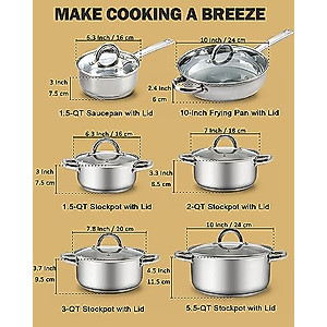 Cook N Home Kitchen Cookware Sets, 12-Piece Basic Stainless Steel Pots and Pans, Silver