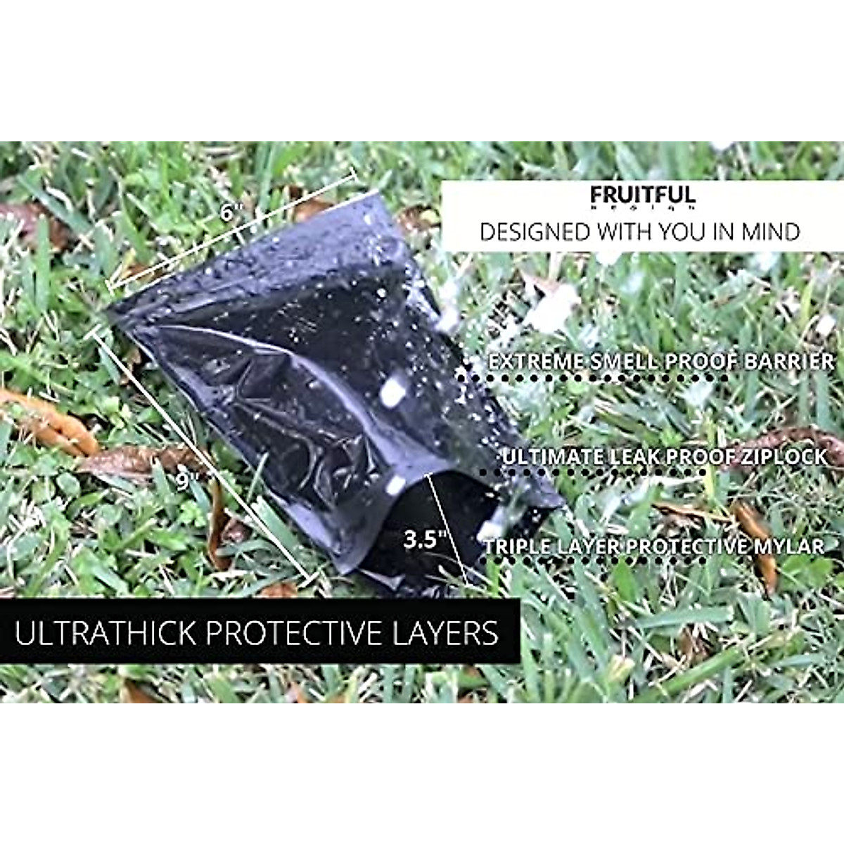 [125 BAGS] Smell Proof Bags 6x9 Inch-Black Ziplock Bags [5Mil] For Packaging Bags, Food Storage Bags, Dispensary Packaging &More - Airtight Sealable Mylar Bags With Aluminum Insides by FRUITFUL DESIGN