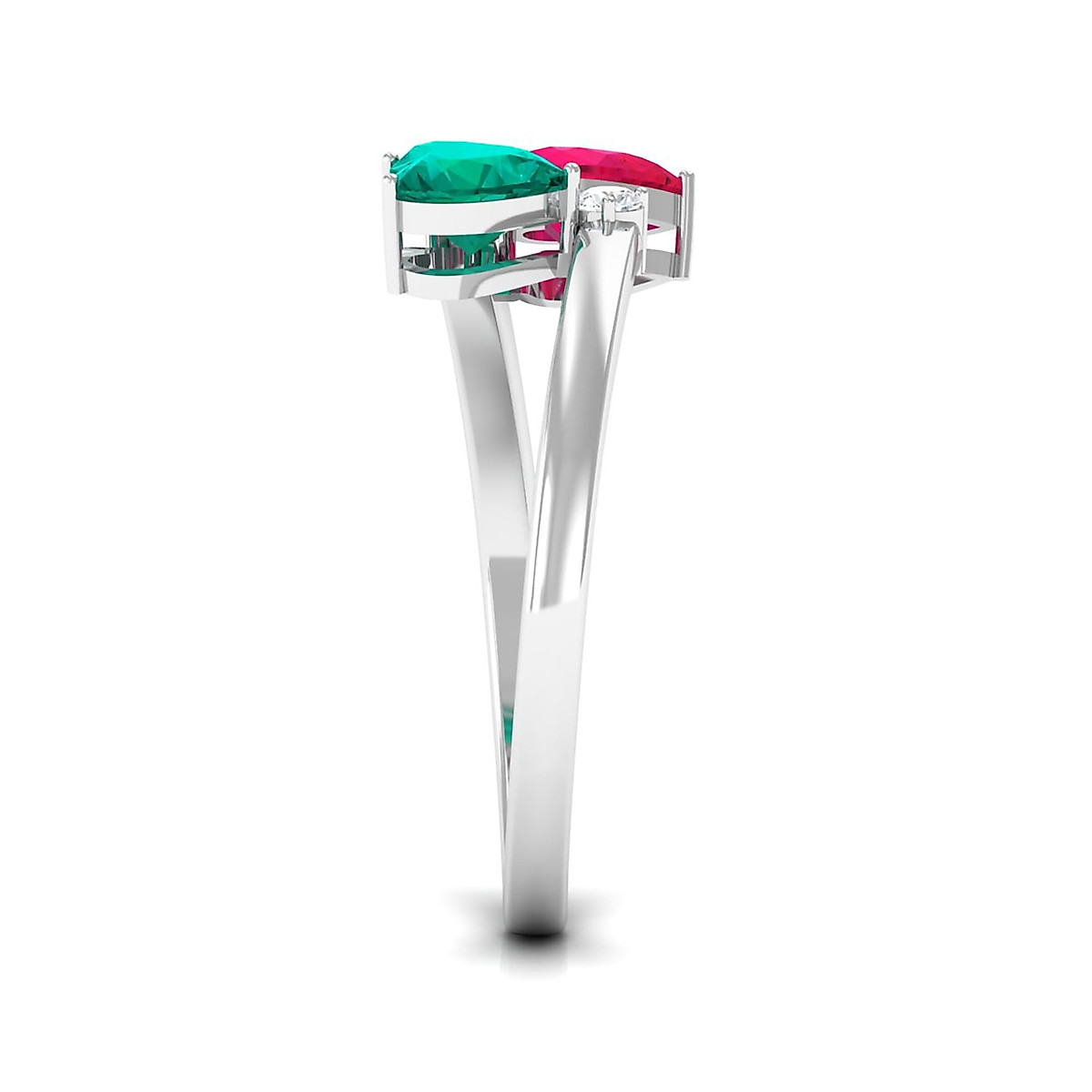 Natural Ruby Emerald Ring, Toi Et Moi Heart Promise Ring, Certified 2 Stone Pre Engagement Ring For Women, 14K White Gold, Size:US 8.00