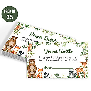 Yuzioey Woodland Baby Shower Invitations, 25 Pack Woodland Greenery Invitations Macthing Envelpoes, Diaper Raffle Tickets, Book Request Cards, Forest Creatures Invitations