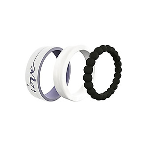 QALO Women's Rubber Silicone Wedding Ring Gift Set, Comfort Fit, Silicone Wedding Ring Set for Women, Breathable, Durable Engagement Silicone Band, Gift Set C, Size 8