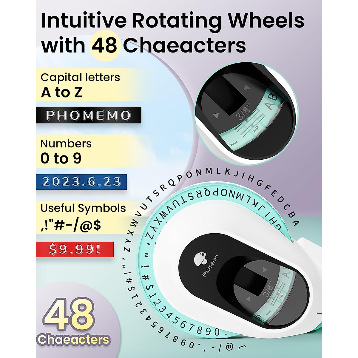 Phomemo Embossing Label Maker Machine with Tapes, Portable Retro Embossed Label Maker Writer, Mini Embosser Label Maker with 6 Rolls Embossing Label Tapes for Home,Office DIY and Crafting -Green