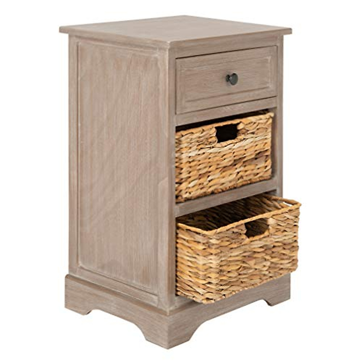 SAFAVIEH Home Collection Carrie White Wash/ Natural Wicker 3-Drawer Storage Nightstand Side Table (Fully Assembled)
