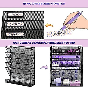 HMXLJJY 6 Tier Mesh Wall File Organizer,Vertical File Organizer,Hanging Folder Organizer Wall Mount with Flat Tray,Mail Organizer for Papers,Folders,Files Clipboard & Magazine Organization for Office,Home(Black)