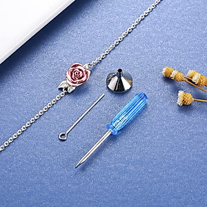 MANBU Rose Cremation Urn Jewelry for Ashes - 925 Sterling Silver Memorial Keepsake Ring Bracelet Necklace Gift for Women, Bereavement Gift for A Loss Of the Loved One (urn bracelet 2)