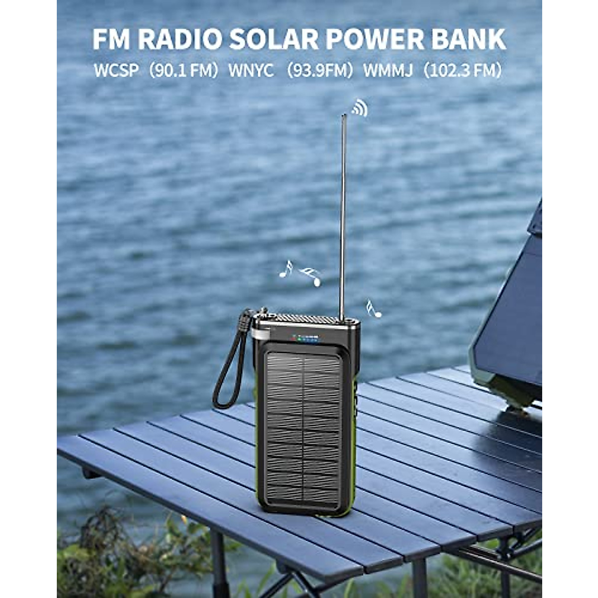 BLAVOR Solar Power Bank with FM Radio,Portable Wireless Charger 20000mAh External Battery Pack 15W QC 3.0 Fast Charging,Bright Flashlight, Compatible with Smartphones and All USB Devices (Green)