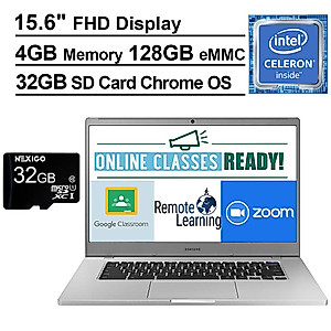 SAMSUNG 2021 Chromebook 15.6 Inch Laptop| FHD 1080P Display| Intel Celeron N4000 up to 2.6 GHz| 4GB RAM| 128GB eMMC| Bluetooth| Chrome OS + NexiGo 32GB MicroSD Card Bundle