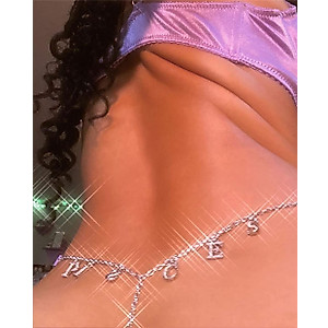 Women Sexy Rhinestone Pisces Constellations Waist Body Chain Crytal Sexy 12 Constellations Letter Pendant Belly Waist Chain T-string Thong Body Jewelry