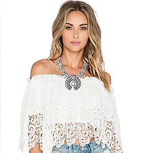 Flyonce Bohemian Grey Turquoise Collar Necklace, Art Deco Flower Costume Statement Necklace for Women