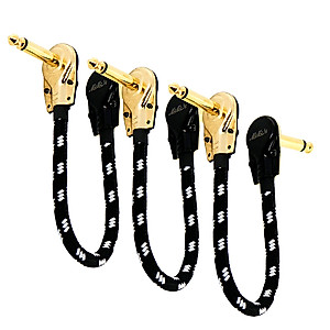 MIMIDI Guitar Patch Cables, 6 inch Tweed Flat Low Profile Pedal Cable 3-Pack, Low Noise 1/4 Inch Pancake Pedal Patch Cable for Instrument Effects and Pedal Boards (3 Pack Blackwhite)