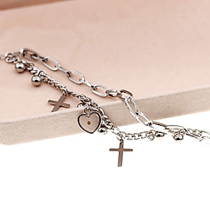NA Stainless Steel Cross Bracelet,Charms Religious Faith Mustard Seed Link Chain Bracelet for Women Y706-Silver