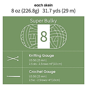 MABOZOO Chunky Yarn for Crocheting 8 Pack,Sage Green Fluffy Jumbo Chenille Yarn,Soft Plush Yarn Bulky,Giant Thick Fuzzy Yarn for Hand Knitting or Arm Knitting (31.7 yds,8 oz Each Skein)