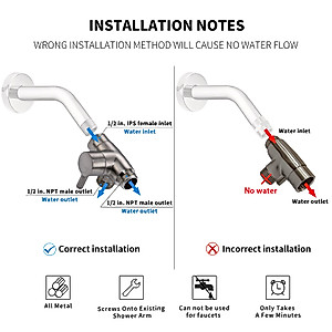 G-Promise Solid Metal Shower Arm Diverter for Hand Held Showerhead and Fixed Spray Head ∣ G 1/2 3-Way Bathroom Universal Shower System Replacement Part