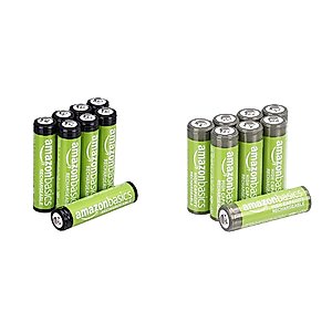 Amazon Basics 8-Pack AAA Rechargeable Batteries, 800 mAh, Pre-Charged & AA High-Capacity Ni-MH Rechargeable Batteries (2400 mAh), Pre-Charged - Pack of 8