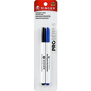 SINGER 04385 Fine Point Permanent Fabric Marking Pen, Black and Blue, 2-Pack