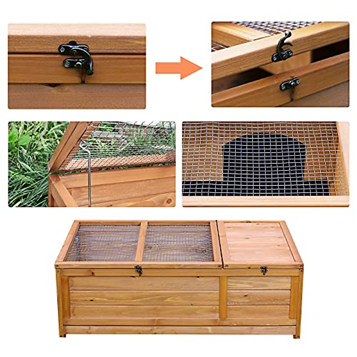 Ogrmar 38" x 13" x 24" Wooden Tortoise House Large Tortoise Habitat Enclosure Cage with Removable Bottom for Indoor & Outdoor Small Animals and Reptile