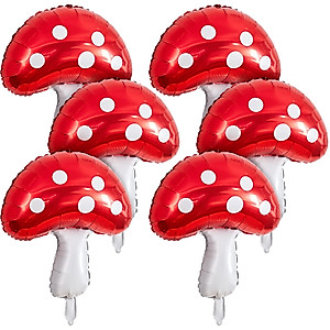 6 Pcs Mushroom Foil Balloons Mushroom Birthday Decor 31 x 21 Inch Fun Mushroom Party Decorations Cute Mushroom Balloons Forest Plant Theme Balloon for Baby Shower Wedding Celebration