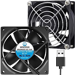 WINSINN DC 80mm USB Fan 5V 8025 Dual Ball Bearing Brushless Cooling 80mmx25mm 2PIN (Pack of 2Pcs)