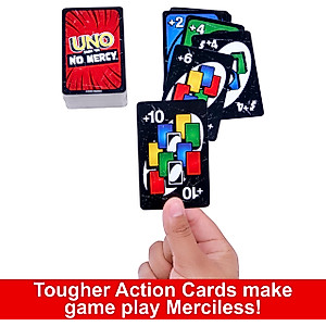 Mattel Games UNO Show ‘em No Mercy Card Game in Storage & Travel Tin for Kids, Adults & Family Night with Extra Cards, Special Rules & Tougher Penalties (Amazon Exclusive)