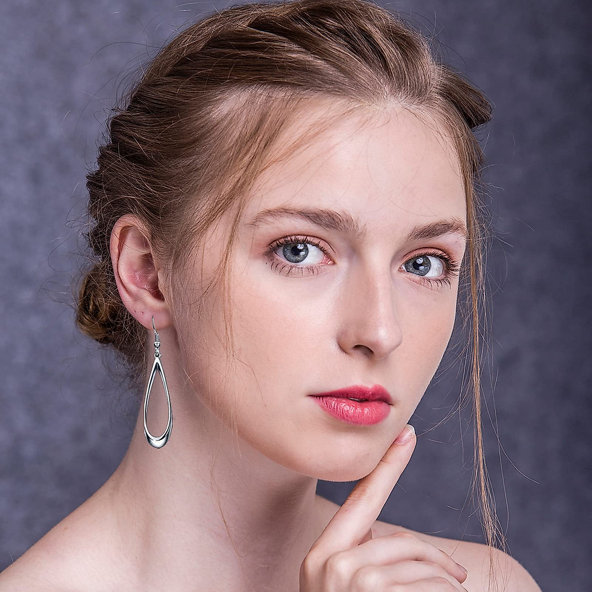 Sterling Silver Dangle Earrings, White Gold Plated Teardrop Silver Drop Earring for Women