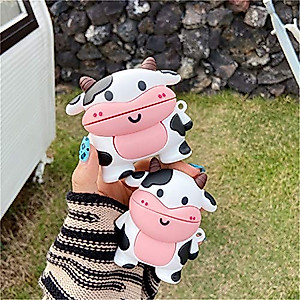 Jowhep Case for AirPod Pro 2019/Pro 2 Gen 2022 Cartoon Cute Kawaii 3D Silicone Cover Keychain Funny Animal Soft Protective for Air Pods Pro Girls Kids Women Shell Cases for AirPods Pro (Smile Cow)