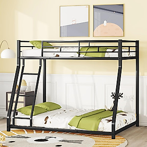 Bellemave Twin Over Full bunk Bed，Metal Floor Bunk Bed, Bunk Bed for Kids, Adults, Bunk Bed for Boys, Girls, Adult bunk beds Heavy Duty, Black