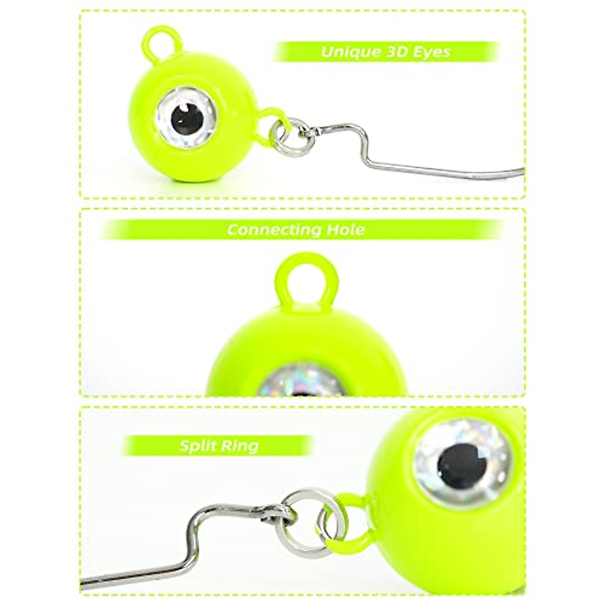 BLUEWING Free Swing Jig Head 1pc Freshwater Fishing Lures Lead Head Jig for Perch Crappie Bluegill Bass Fishing, Size 3oz, Yellow/Green