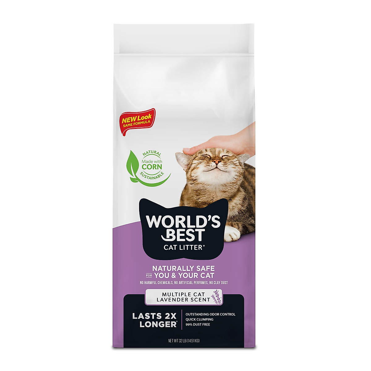 WORLD'S BEST CAT LITTER Multiple Cat Lavender Scented 32-Pounds - Natural Ingredients, Quick Clumping, Flushable, 99% Dust Free & Made in USA - Calming Fragrance & Long-Lasting Odor Control