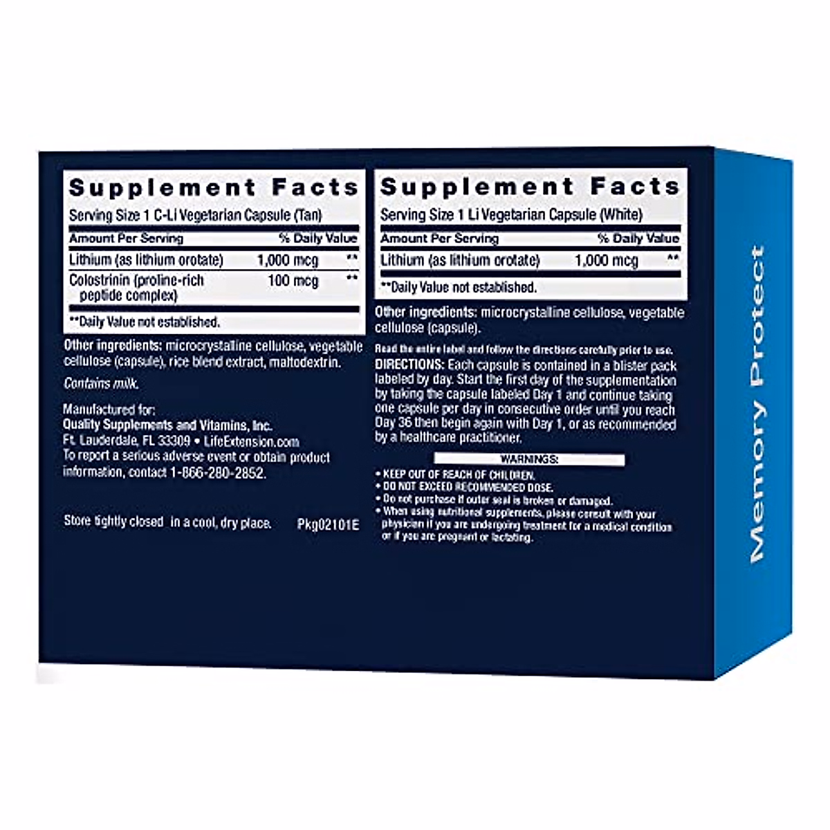 Life Extension Memory Protect - Brain & Memory Health Support Formula Neuro Supplement – Gluten-Free, Non-GMO, Vegetarian – 12 Colostrinin-Lithium (C-Li) Capsules + 24 Lithium (Li) Capsules