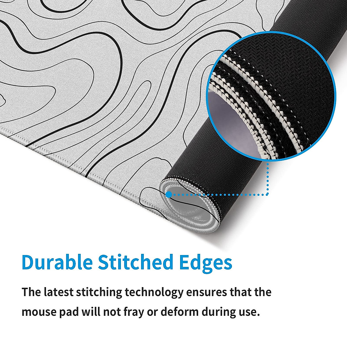 White Big Mousepad for Gaming Large Topographic Map Washable Desk Pad with Stitched Edge Office Supplies and Decor 31.5''x11.8'' Computer Keyboard Protector