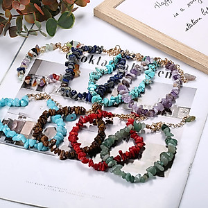 Ubjuliwa 15PCS Natural Gemstone Chakra Bracelets for Women Healing Crystal Bracelets for Women Men Stretchy Shamballa Bracelet Adjustable Tumble Polished Align Chakras Conquer Fear Increase