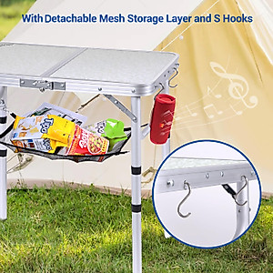 Sportneer Camping Table: Adjustable Height Small Folding Table 23.6" L x 15.7" W 3 Height with Mesh Layer - Compact & Portable Camping Essentials for Outdoor Camp Garden Picnic BBQ Dining Cooking