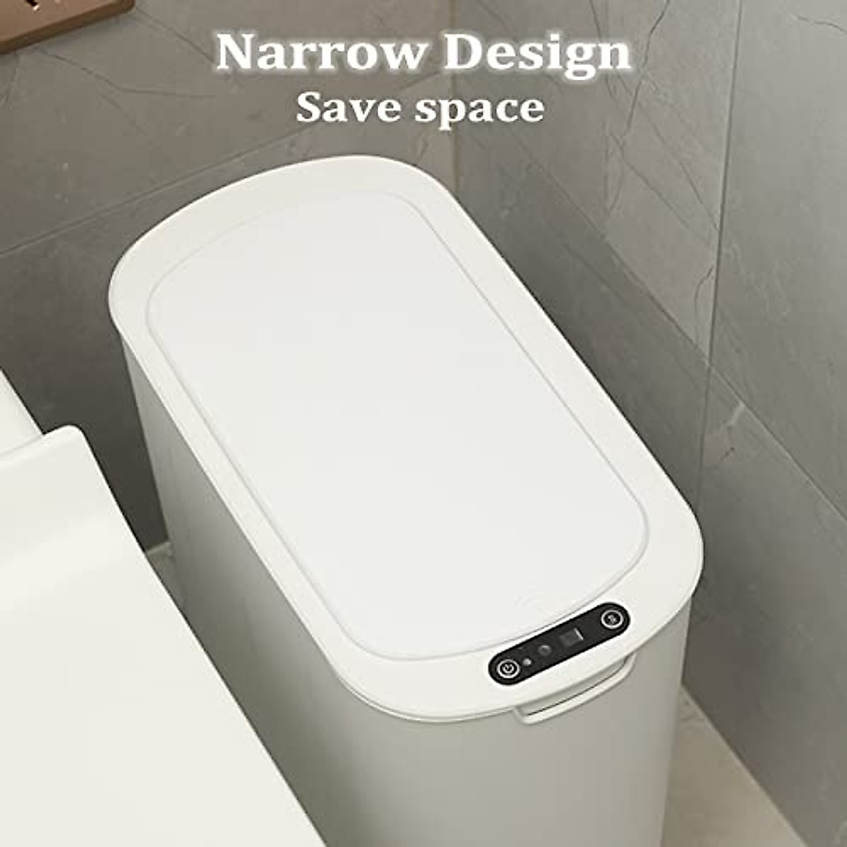 Bathroom Trash Cans with Lids, Sapouni Automatic Motion Sensor Trash Can 3.4 Gallon Smart Touchless Garbage Can Slim Plastic Narrow Rubbish Can for Bathroom, Bedroom, Kitchen, Living Room, Office