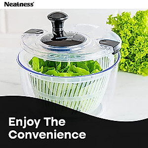 Neatness Large Salad Spinner with Drain, Bowl, and Colander - Quick and Easy Multi-Use Lettuce Spinner, Vegetable Dryer, Fruit Washer, Pasta and Fries Spinner - 5.28 Qt