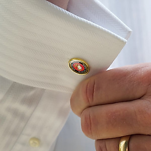 Marines USMC Emblem Black Yellow Red Officially Licensed Round Cufflink Set Gold Color