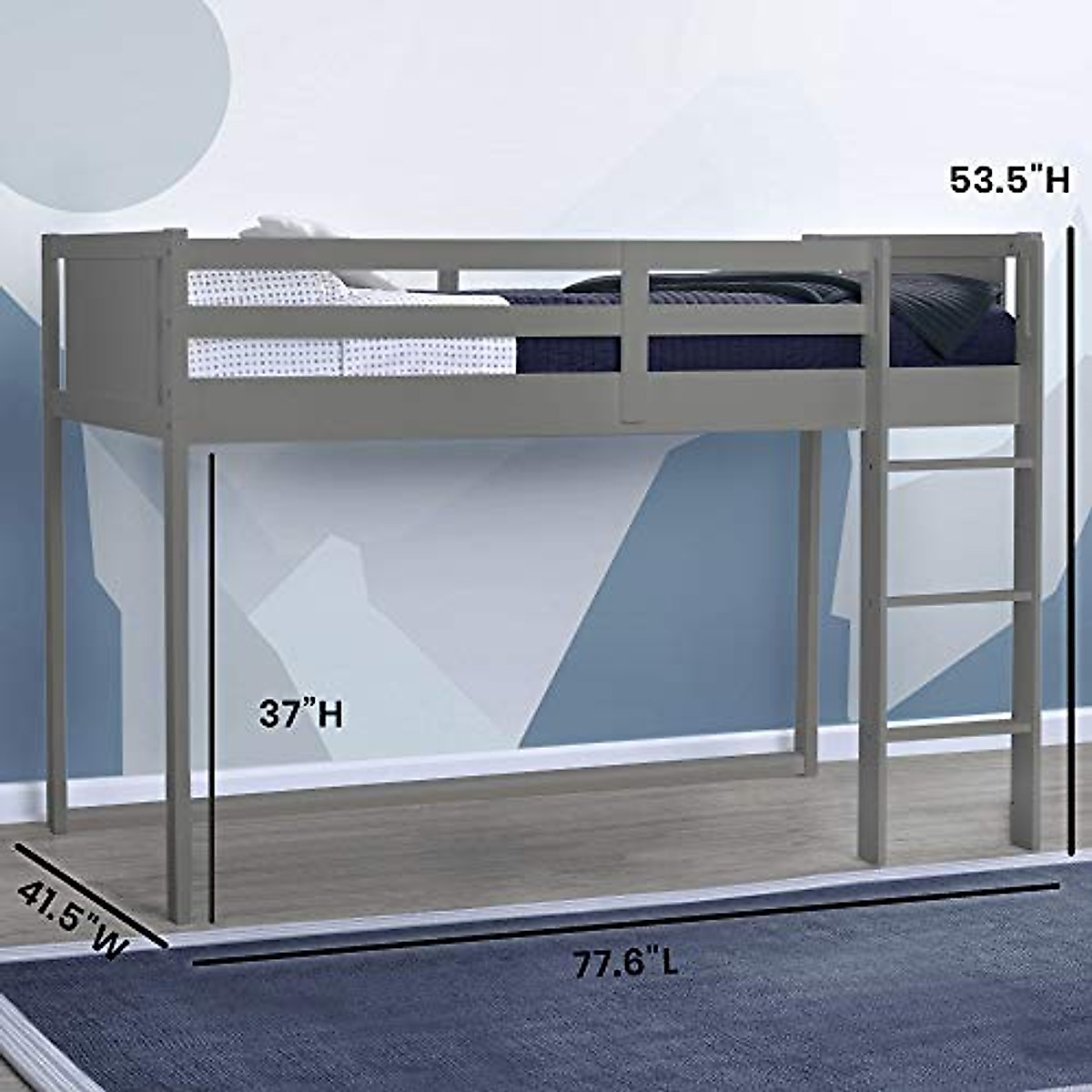 Delta Children Twin Loft Bed with Guardrail and Ladder (Coordinates with Batman, Spider-Man & Harry Potter Tents Sold Separately), Charcoal