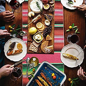 Habbi Mexican Table Runner 4Pack 14 x 110 Inches Large Mexican Theme Party Decoration for Cinco de Mayo Fiesta Party Serape Table Runner Red and Blue