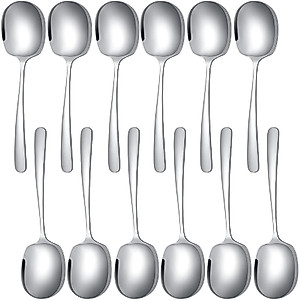 Set of 12 Stainless Steel Serving Spoons Large Metal Serving Utensils Dishwasher Safe Spoons for Buffet Catering Food Cooking Kitchen Banquet Restaurant Home, Silver, 8.3 Inches Long