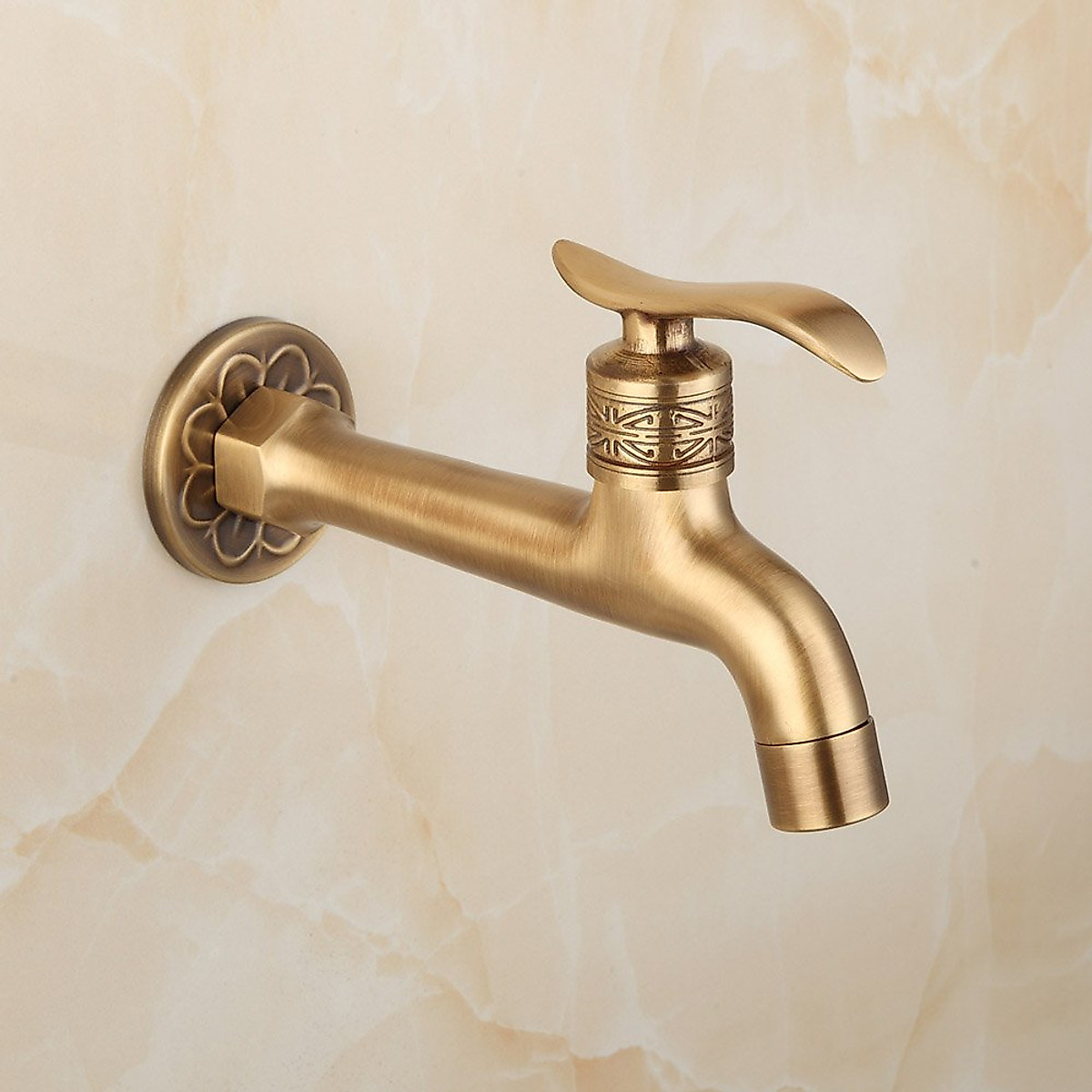 TOLIWEL Antique Brass Outdoor Garden Faucet Bathroom Wall Mount Decorative Water Hose Single Cold Tap G 1/2 inch Connection Spigot