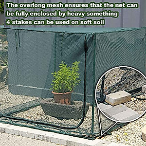 Square 4'x4' Netting Cover 3.3FT Tall Crop Cage Pest Guard Cover for Vegetables Fruits Durable Plant Garden Net with 4 Stakes